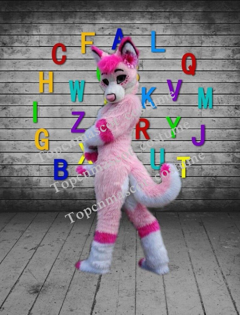 Custom Pink Fursuit Husky Wolf Fox Mascot Costume Animal Suit Halloween ...