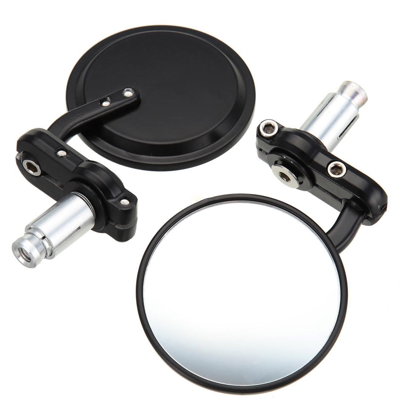 MOTORCYCLE 3 ROUND BLACK 7/8 HANDLE BAR END MIRRORS CAFE RACER BOBBER ...