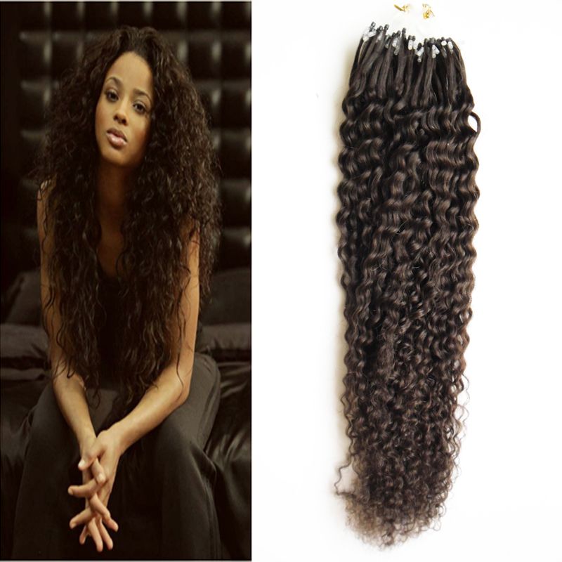 Natural Black Curly Micro Bead Hair Extensions 100g Peruvian Virgin ...