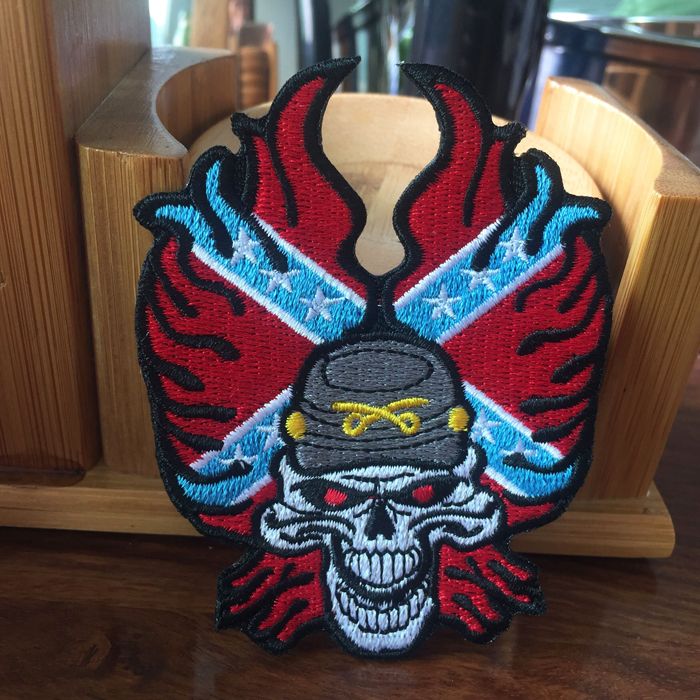 HOT SALE! 100% Embroidery Rebel Rider Skull American Flag Patch ...