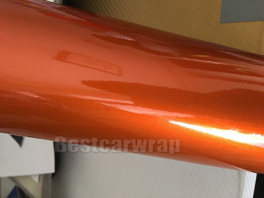 2021 Sunset Orange Gloss Metallic Vinyl Car Wrapping Film With Air ...