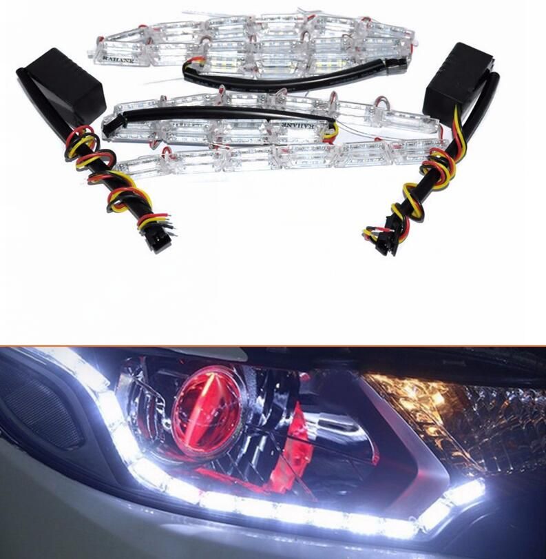 Universal 16LED Car Flexible White Yellow Switchback LED Strip Light ...