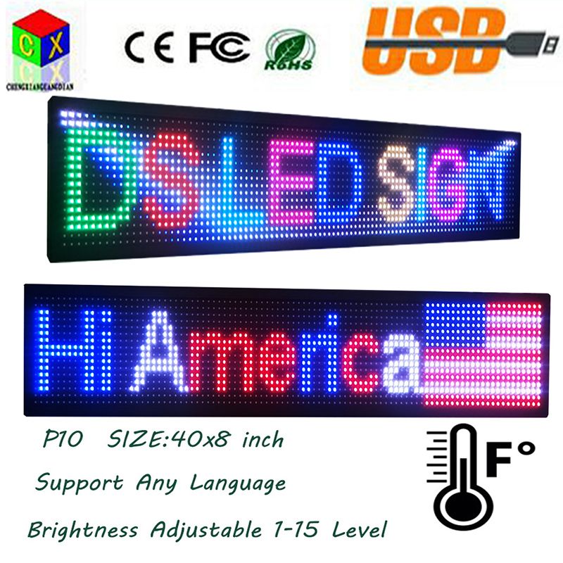 P10 SMD Outdoor Full Color LED Sign 40X8 Inch USB Programmable Rolling ...