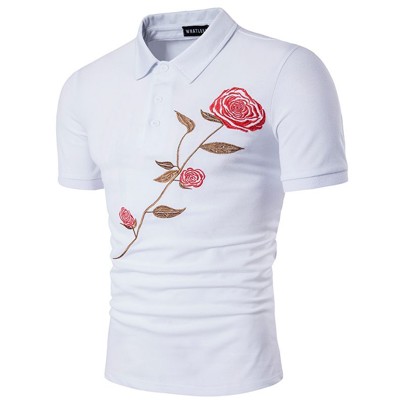 2020 Men'S Polo Shirts Casual Rose Flower Printing Short Sleeved Polo ...