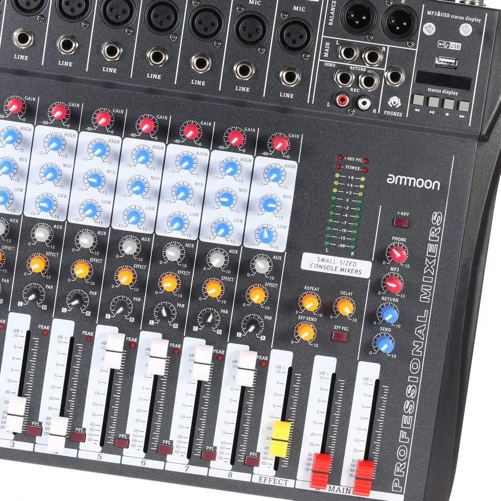 USB 8 Channel Digtal Mic Line Audio Mixing Mixer Console W/ 48V Phantom ...