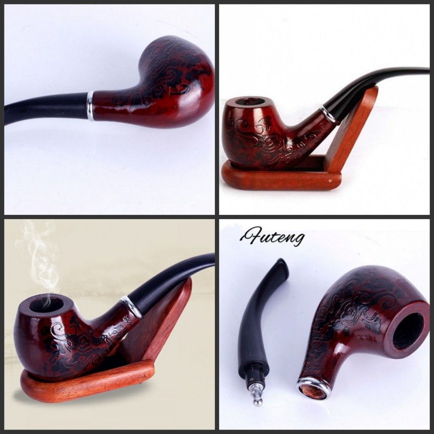 2019 Carved Smoking Tobacco Pipe Retro Wooden Enchase Cigarette Pipes ...