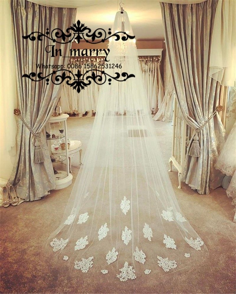 Cathedral Train White Lace Wedding Veil 2017 One Layer Vintage Lace ...