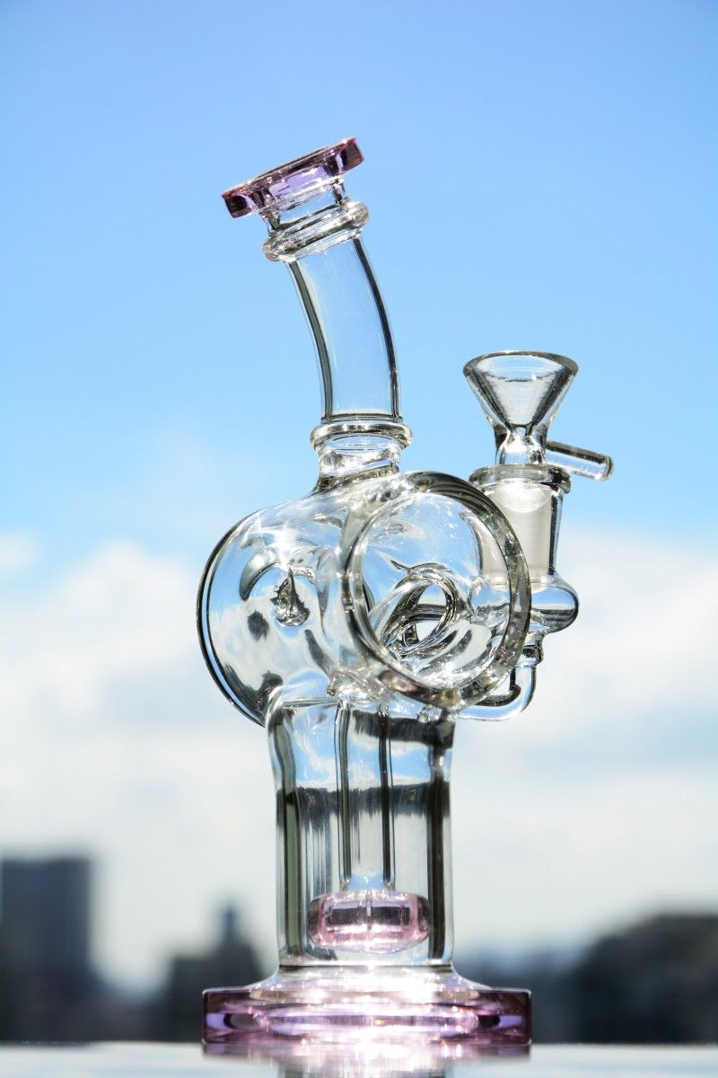 2019 Unique Round Bong Pink Glass Bongs With Bent Mouth Piece Perc ...