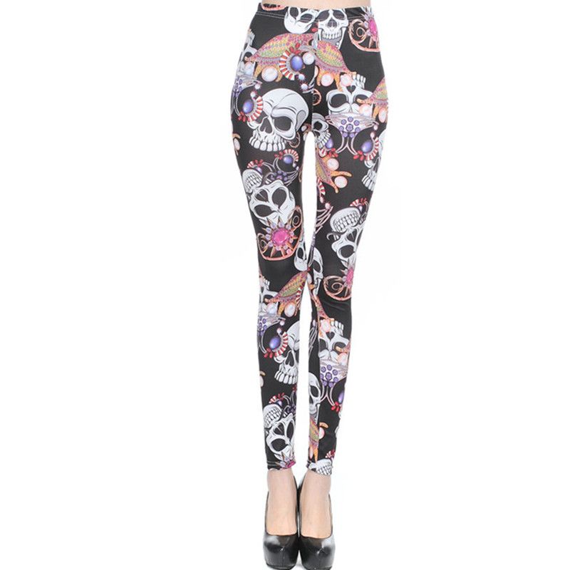 2020 2017 New Skull Pattern Printed Milk Silk Leggings Vintage Graffiti