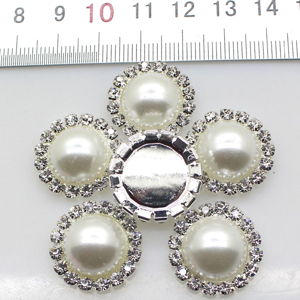 20mm Round Metal Rhinestone Button With Pearl Center Wedding ...
