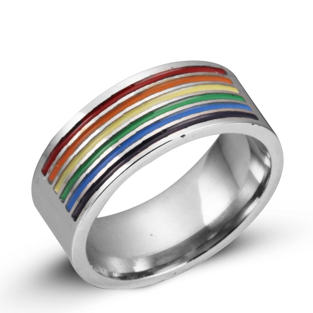 Classic Wide Ring Stainless Steel Unisex Rainbow Gay Ring For Men And