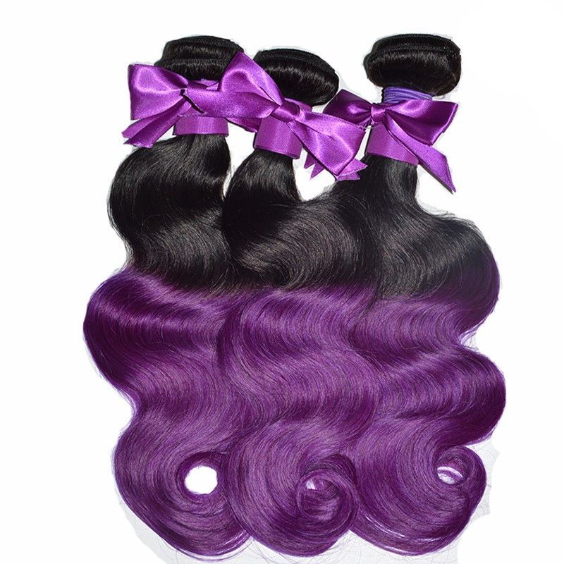2021 8A Malaysian Purple Ombre Lace Closure With Bundles Two Tone #1b ...