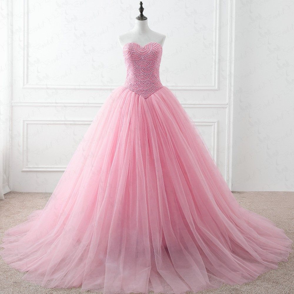 Sweetheart Pink Princess Prom Dresses Long Ball Gown Special Occasion ...