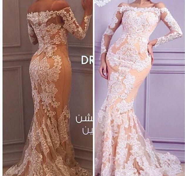 2017 New Sexy Arabic Evening Dresses Off Shoulder Long Sleeves Sheer