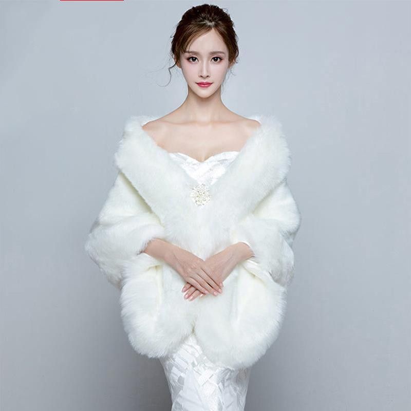 2017 White Elegant Winter Wedding Fur Coat Manteaux Mariage Blanc ...