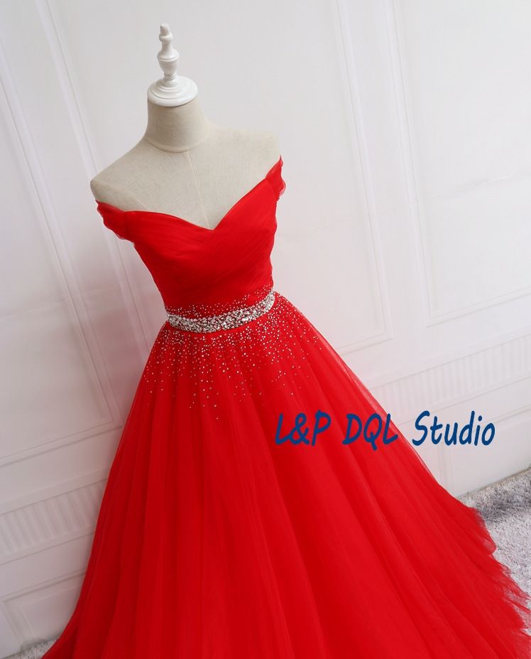 Gorgeous Dark Red Ball Gown Prom Dresses Off Shoulder Lace Up Back Long ...