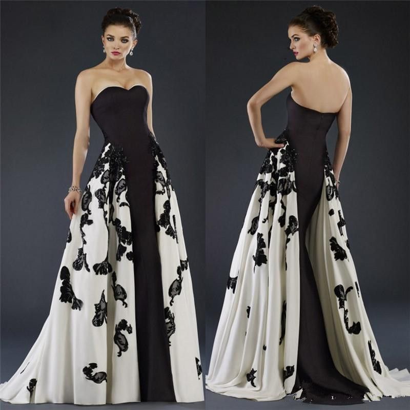Black And White Evening Dresses With Overskirts 2017 Sweetheart Neck