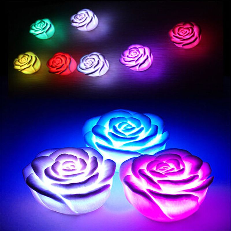 2017 Changeable Color Led Rose Flower Candle Lights Smokeless Flameless ...