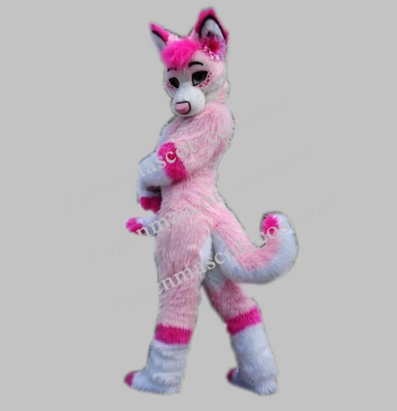 Custom Pink Fursuit Husky Wolf Fox Mascot Costume Animal Suit Halloween ...