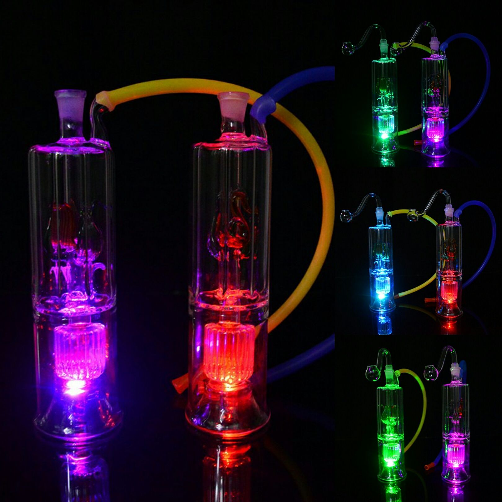 2019 LED Glass Bongs 6.3inch Double Recycler Dab Rigs Inline Stero ...