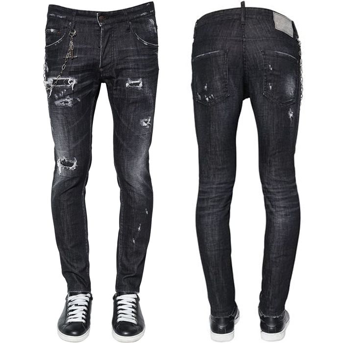 2020 Cool Men Damaged Black Jeans Skater Fit Worn Out Vintage Skinny ...
