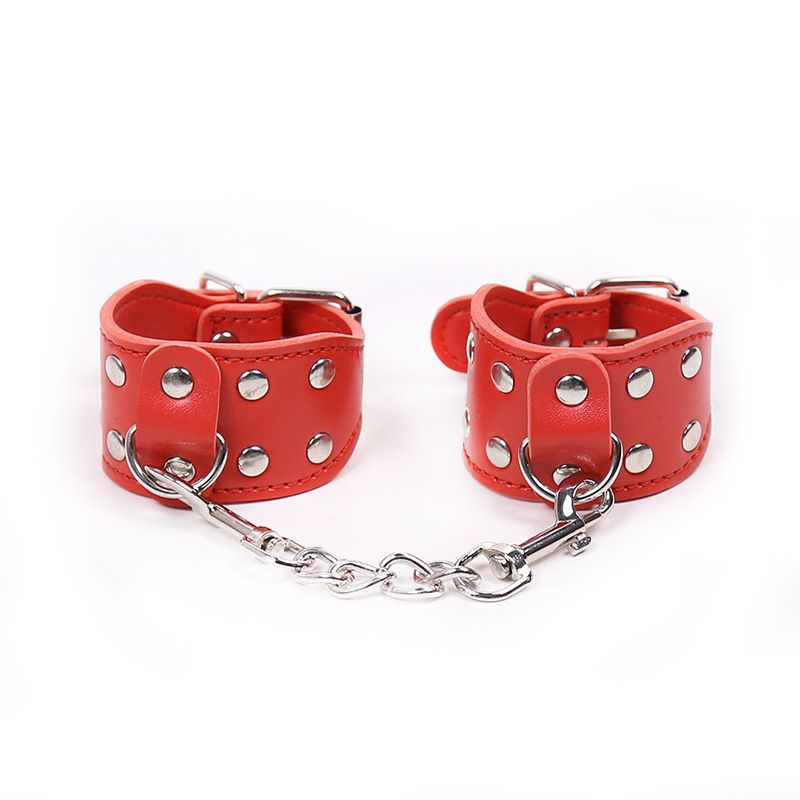 Leather Wrist Ankle Cuffs Mouth Plug Ball Gag Whip Collar Eye Mask