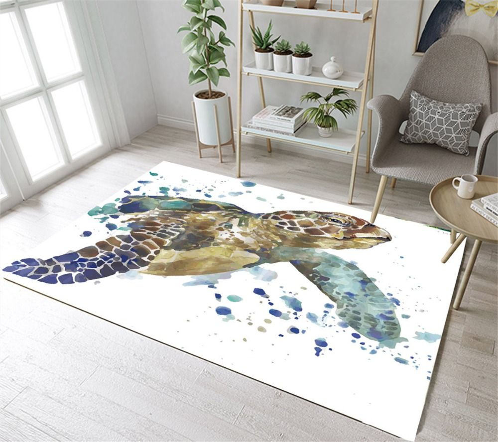 2021 LB Large Watercolor Turtle White Floor Mat Area Rugs Bedroom ...