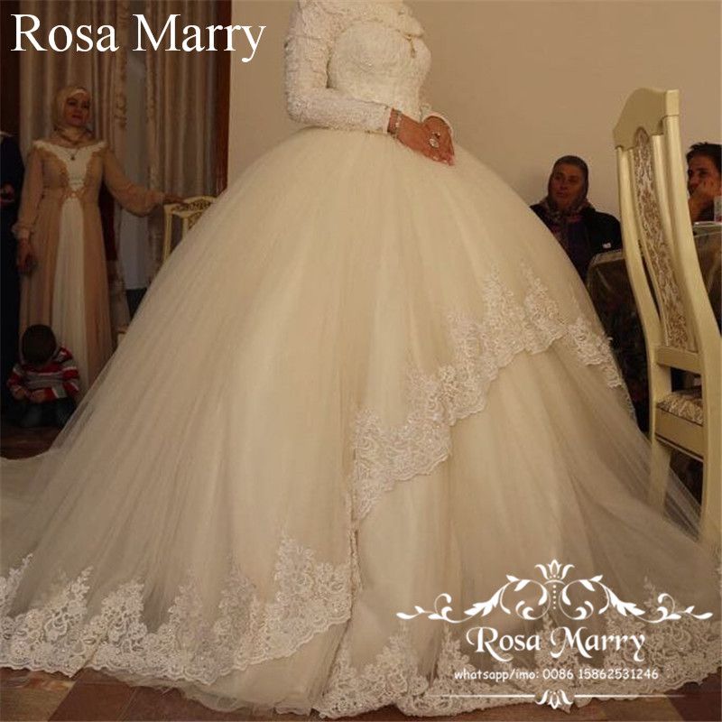 Princess Muslim Ball Gown Wedding Dresses 2020 Vintage Lace Long