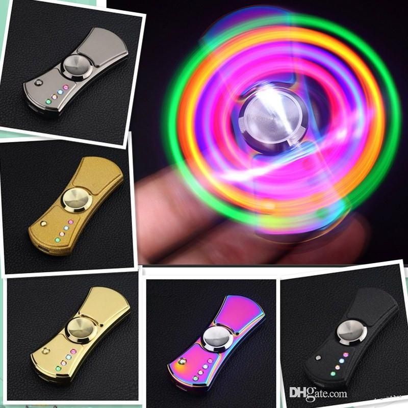LED Flash Light Alloy Tri Spinner Hand Spinner USB Cigar Lighter Fidget ...