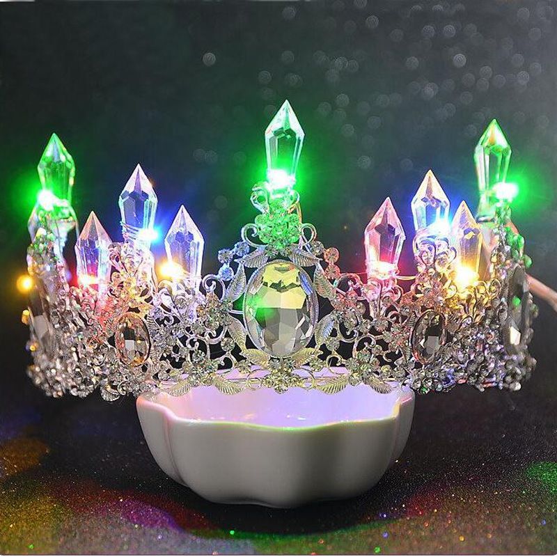 2019 Romantic Women Blue Light Tiara King Crown Rhinestone Crystal ...