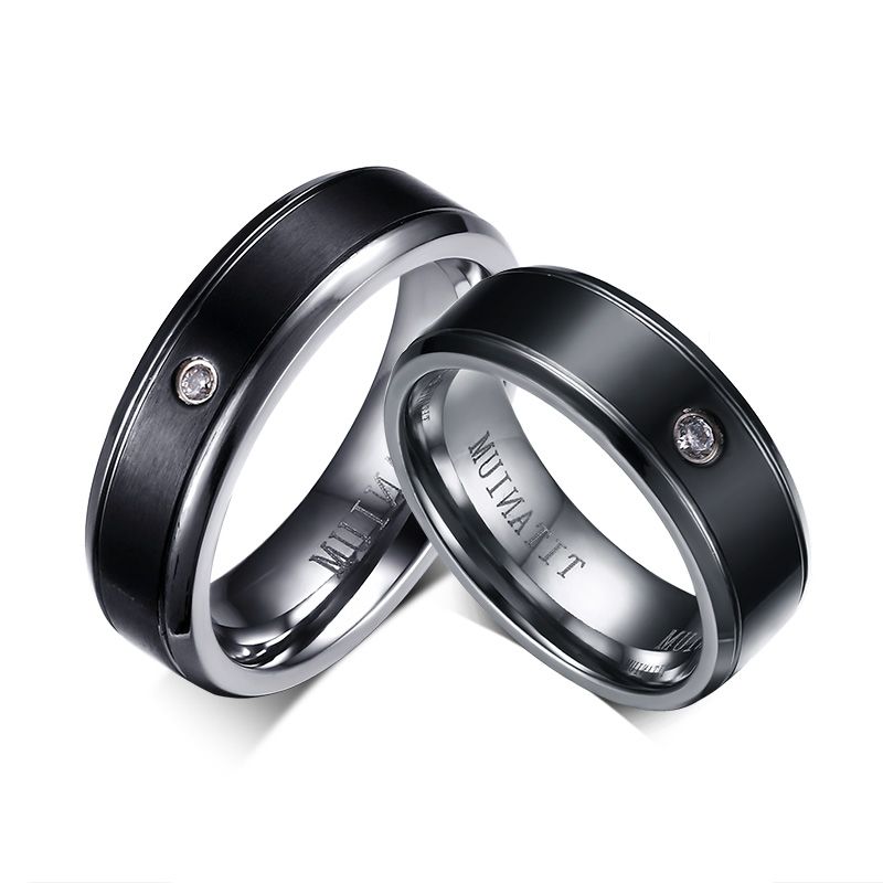 2019 Black Titanium Mens Womens Eternity Wedding Band Couples Ring
