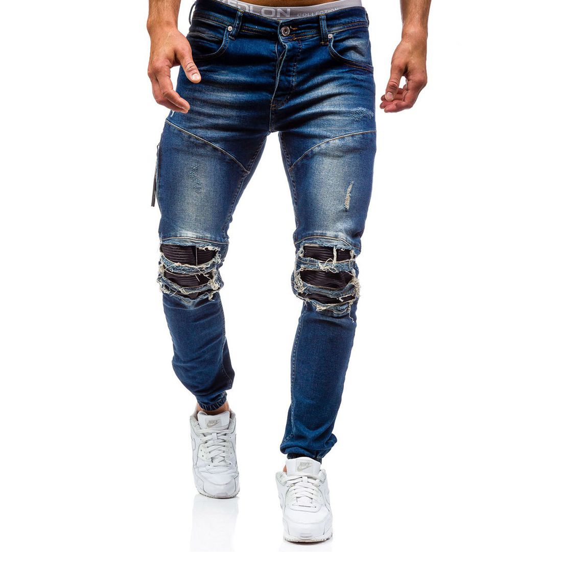 2020 Dark Blue Skinny Ripped Jeans For Men Big Hole Distressed Repaired ...