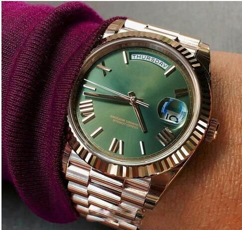 2019 Mens Watch Green Face Rose Gold Stainless Steel Strap Watch ...