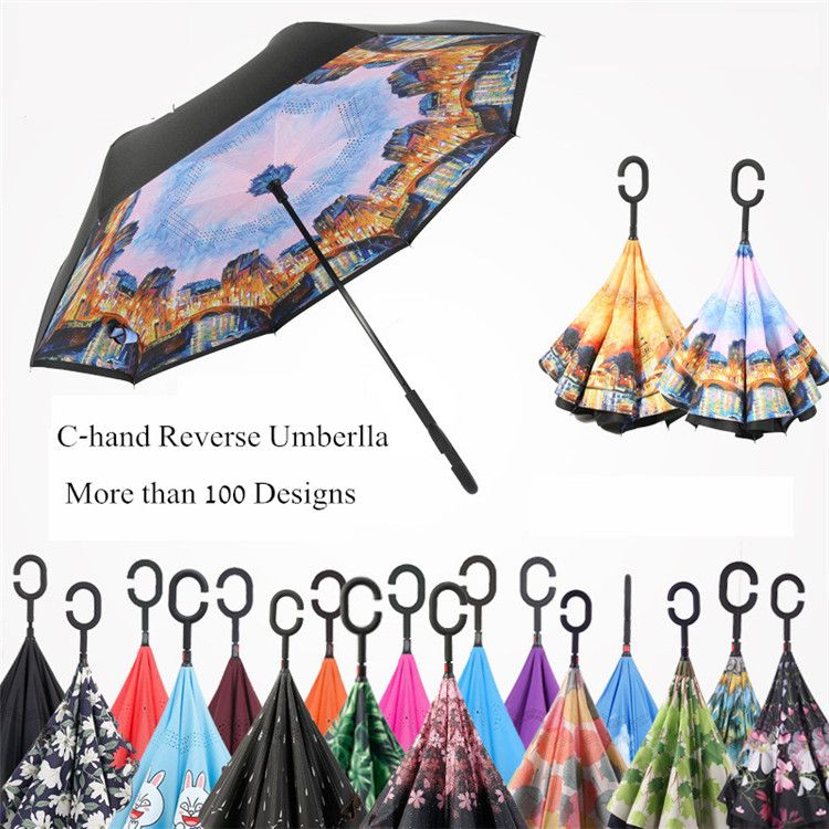 100 Designs New C Hand Inverted Umbrellas Windproof Reverse Double ...