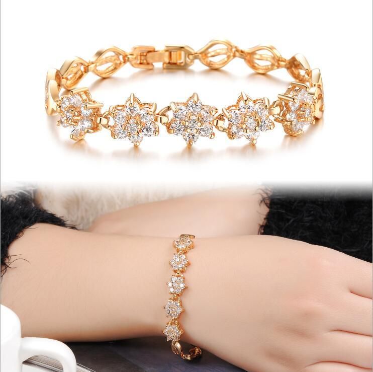 Luxury Gold Tone Designer Women Bracelet Rome Cubic Zircon Crystal ...