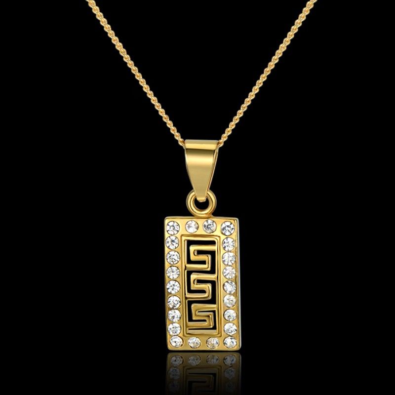 2019 Ethnic Greek Key Pattern Necklace & Pendant Womens Mens Gold Color ...