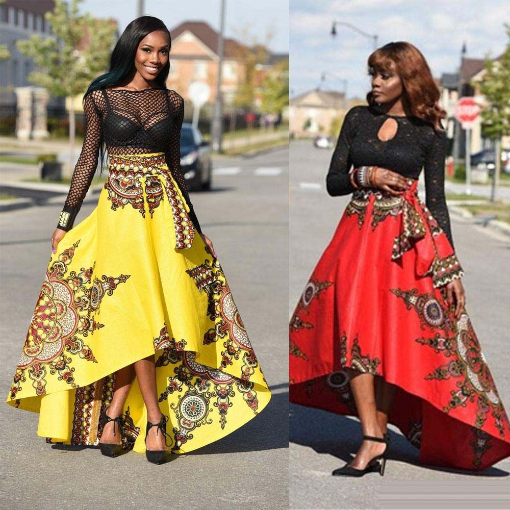 Women Traditional African Ankara Skirt Dashiki Print Beach Pleated