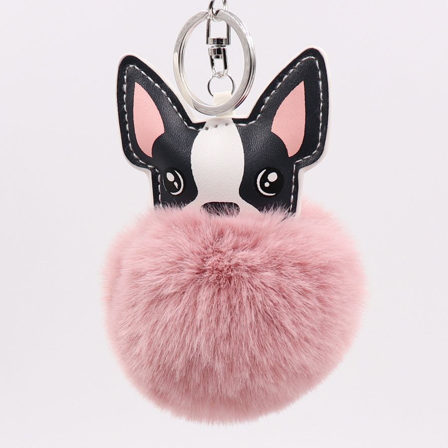 2020 Women Fluffy French Bulldog Keychain Animal Pompom Key Holder ...