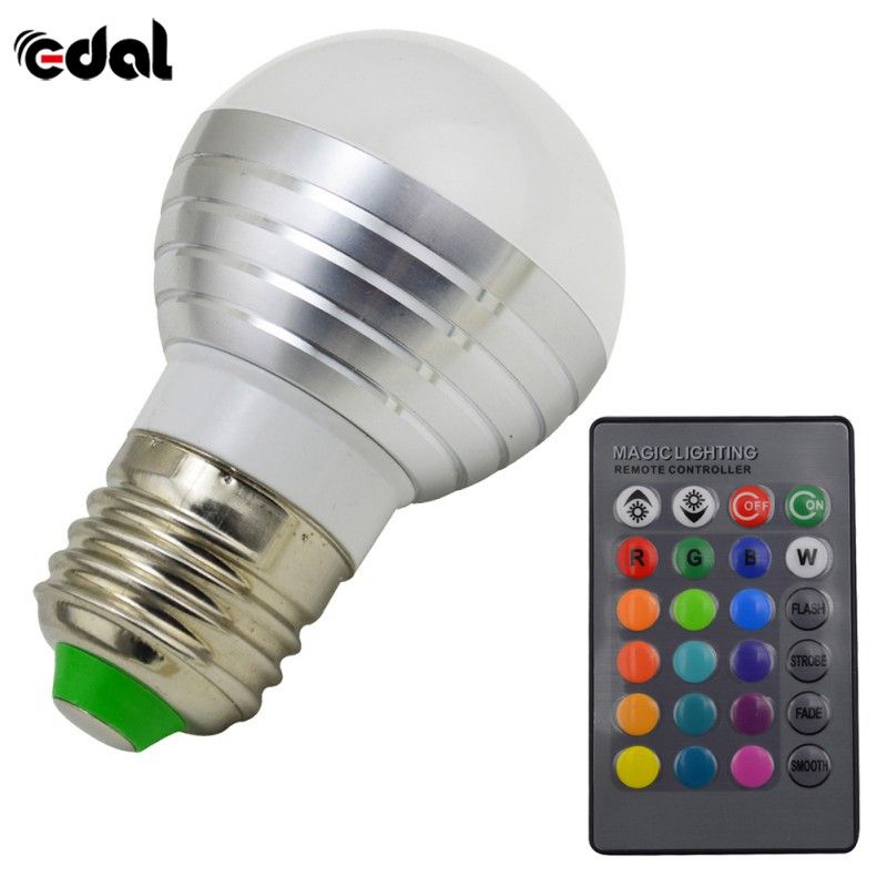 EDAL 3W RGB LED Magic Light Bulb Lamp + 24Key IR Remote Control Colors ...