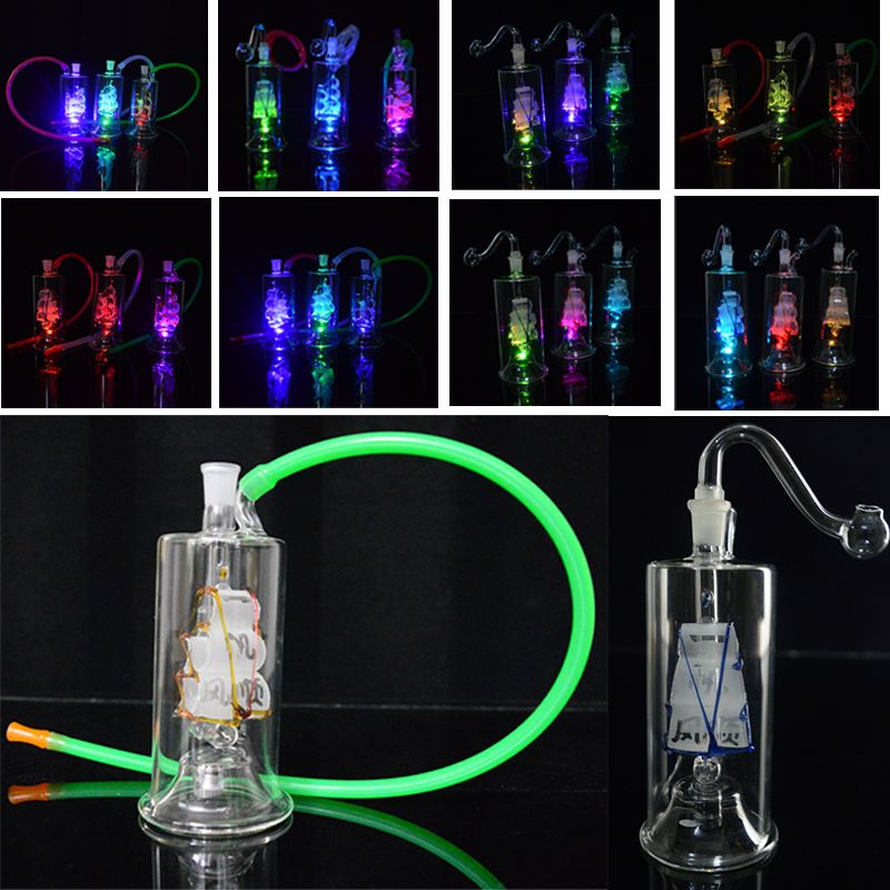 2019 Sailing Boat Heady Glass Bong LED Light Water Pipe Mini Dab Rig ...