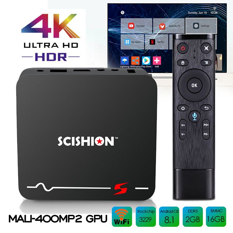 TV Box 2GB 16GB RK3229 2.4G WiFi Support 4K H.265 Android 8.1 TV Boxes ...