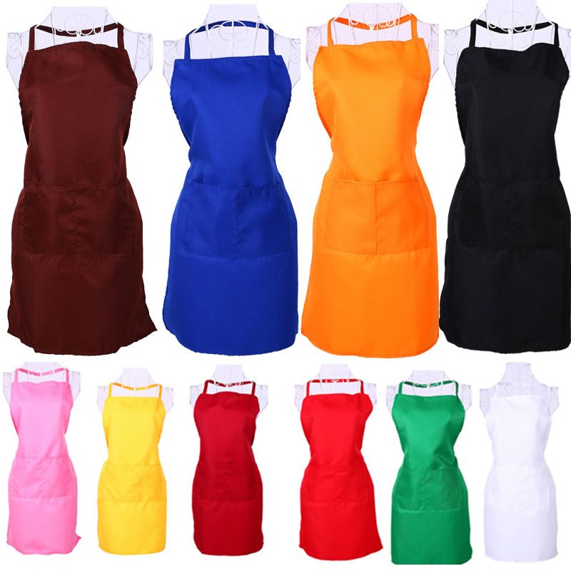 Multi Color Fashion Apron Solid Color Big Pocket Family Cook Cooking ...