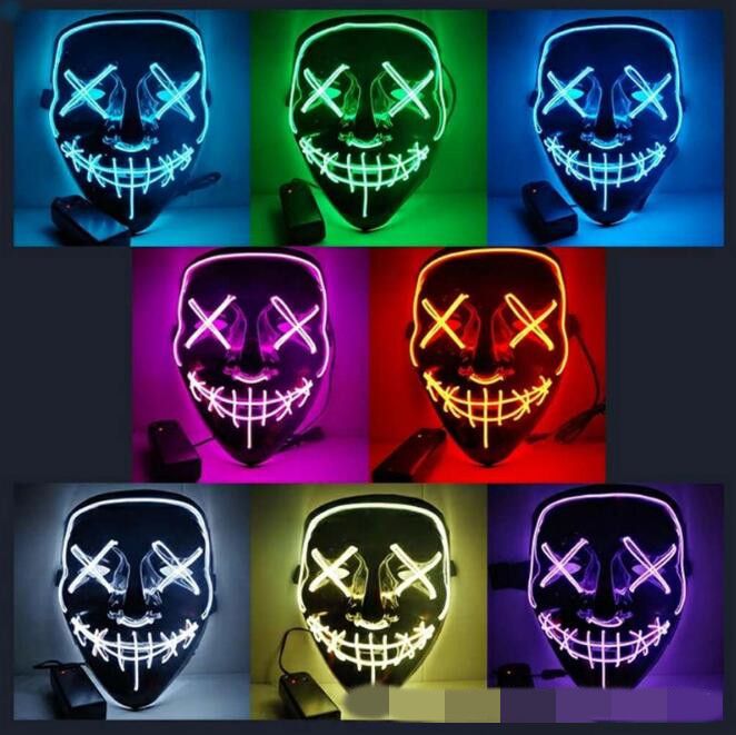 EL Wire Ghost Mask Slit Mouth Light Up Glowing LED Mask Halloween ...