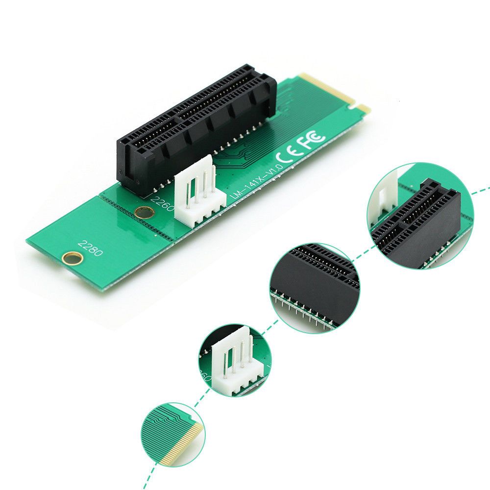 M.2 NGFF SSD Male to PCI-e Express 4X Female Converter Adapter M2 Riser ...