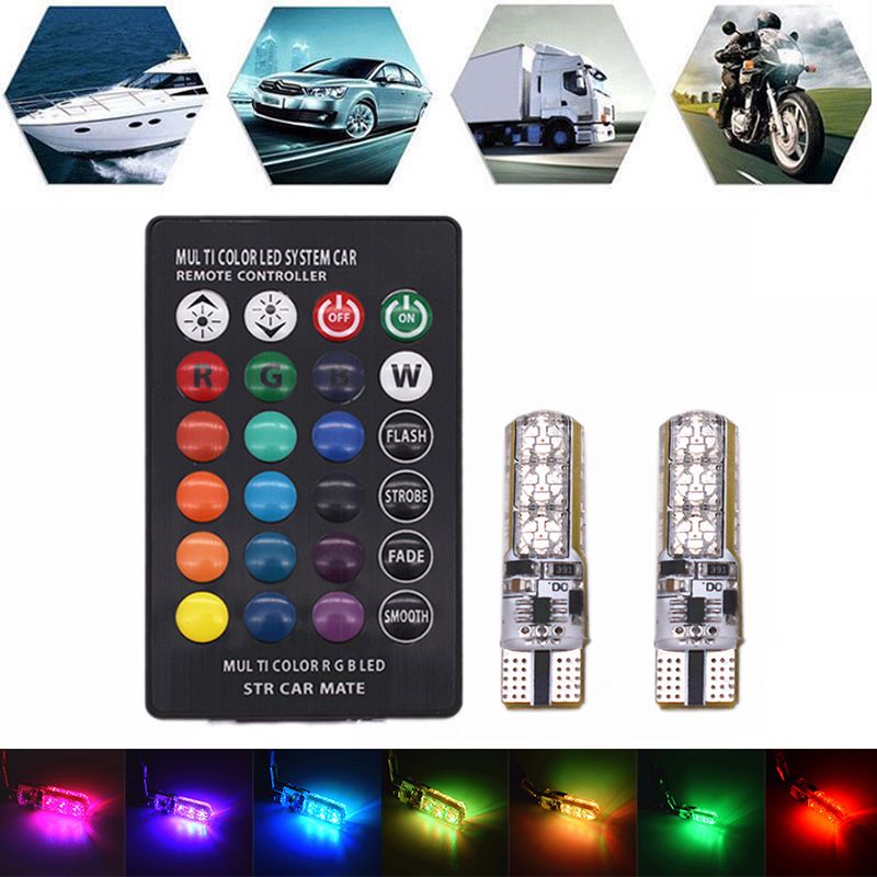 Heat Resistant Ultra Bright T10 6 Led 5050 RGB Multi Color Light ...