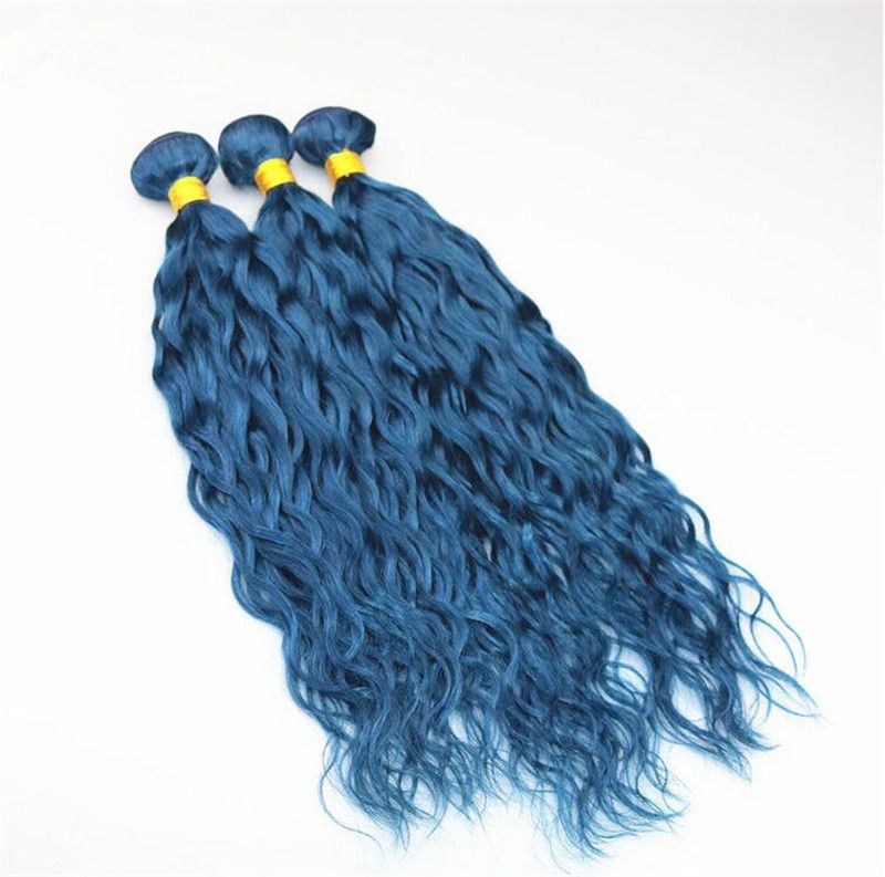 2020 Wet And Wavy Blue Human Hair Weaves Blue Hair Extensions Blue Hair ...