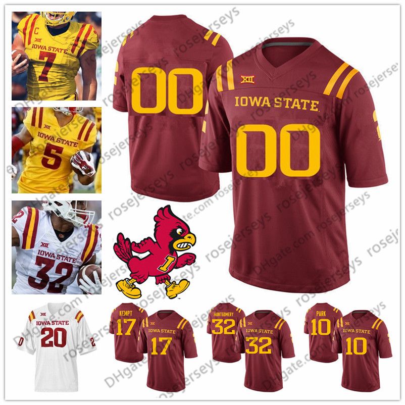 2018 Custom Iowa State Cyclones Red Yellow White Jersey Stitched Any ...
