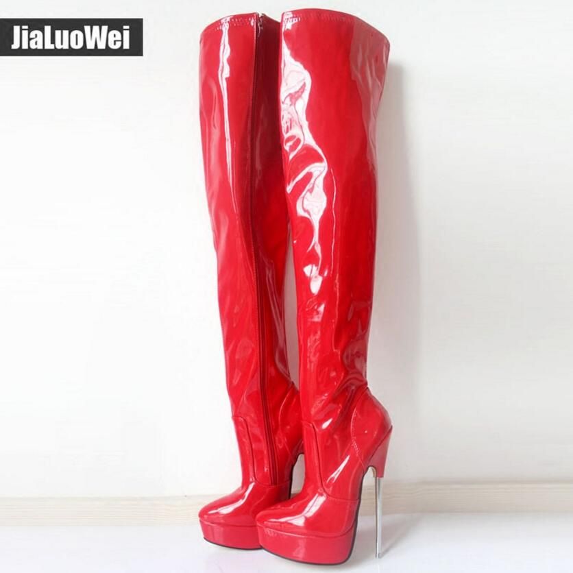 Women Over The Knee Thigh High Boots Red 18cm Sexy Metal Stiletto Thin