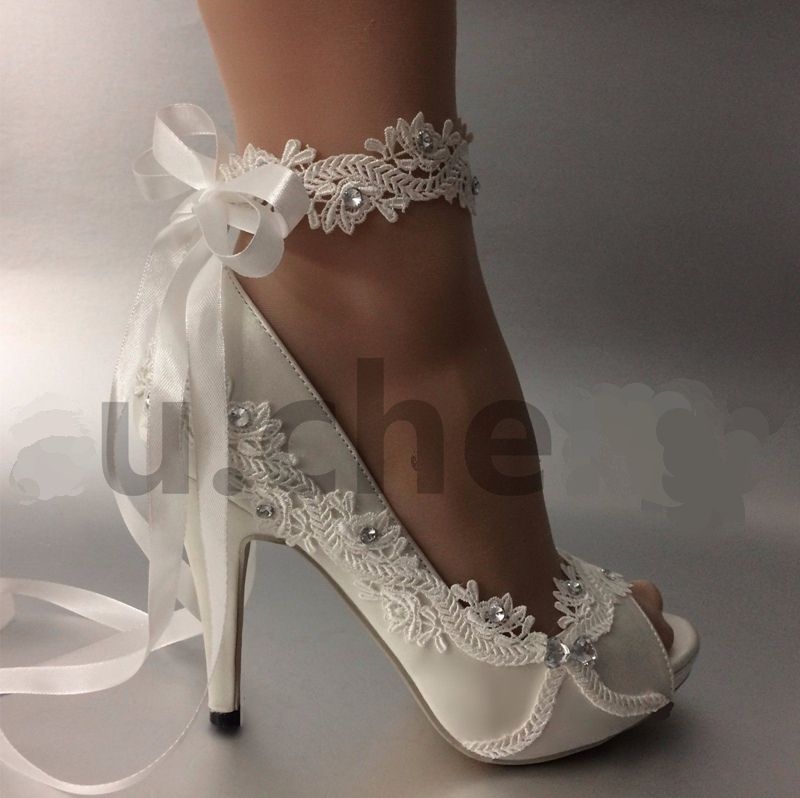 Compre Zapatos De Boda Para Mujer Marfil Ribbon Vestidos De Novia Para ...