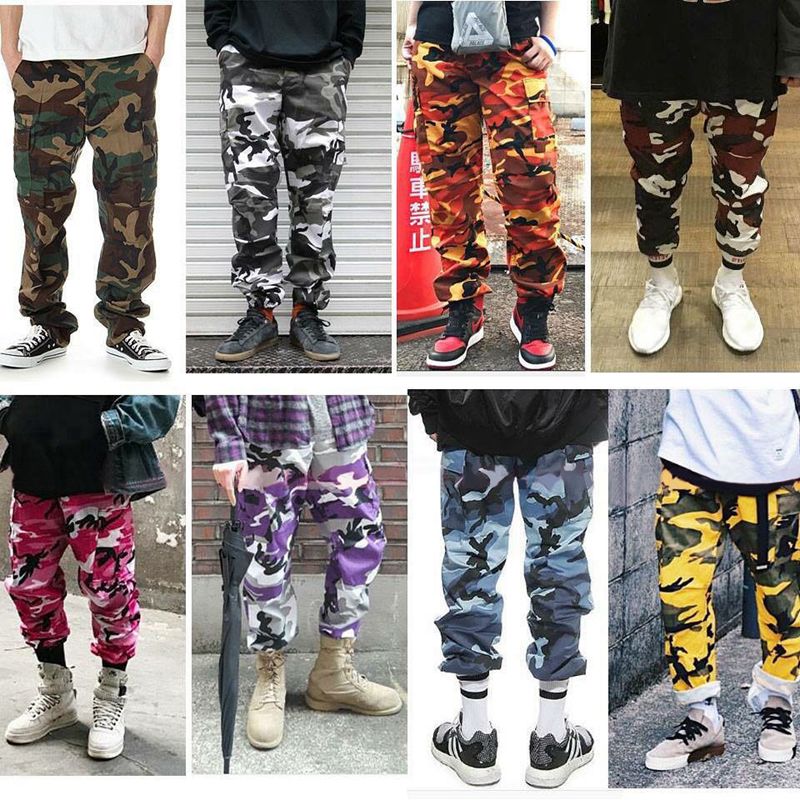 Color Camo Cargo Pants 2018 Mens Fashion Baggy Tactical Trouser Hip Hop